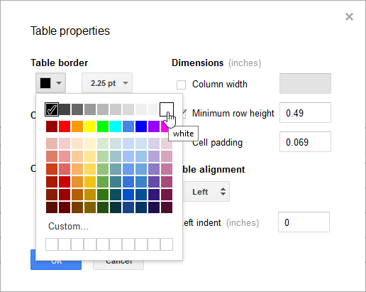 Google Docs Working With Tables Full Page