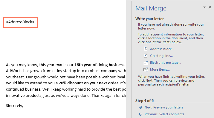 Word 2016 Mail Merge Page 3