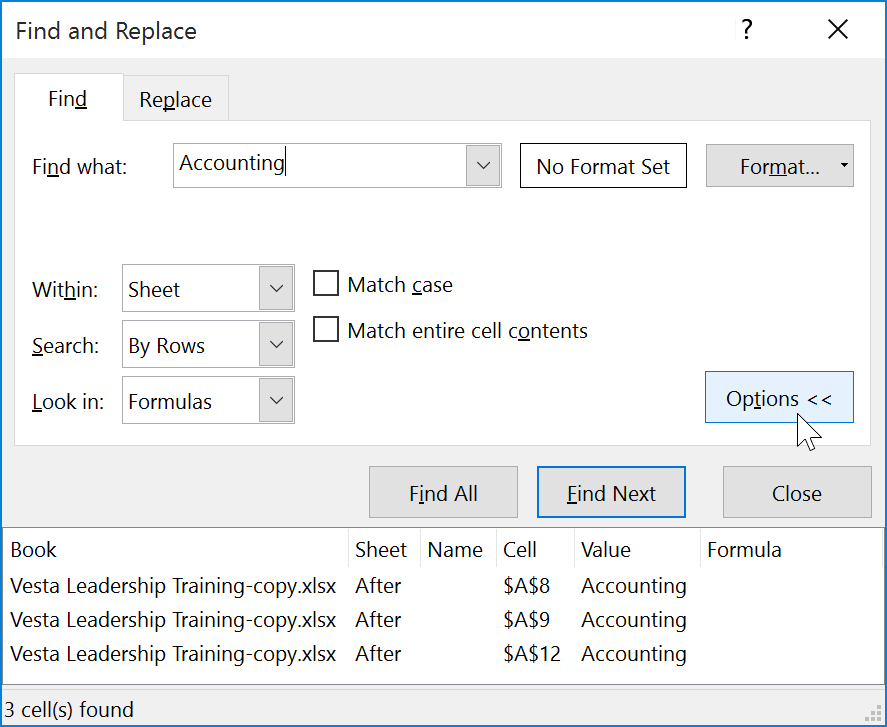 Excel 2016 Using Find Replace