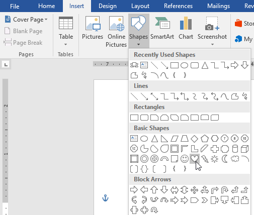 Word 2016 Shapes