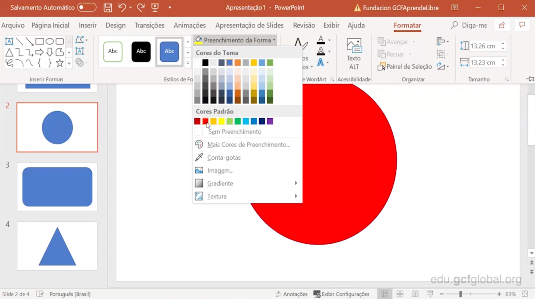 Apresentações básicas: Inserir preenchimento nas formas