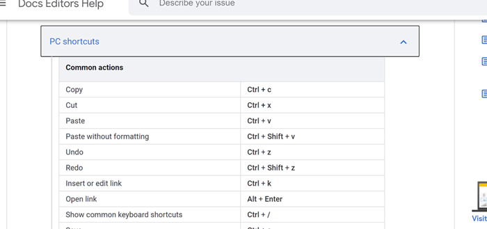 Google Docs Keyboard Shortcuts