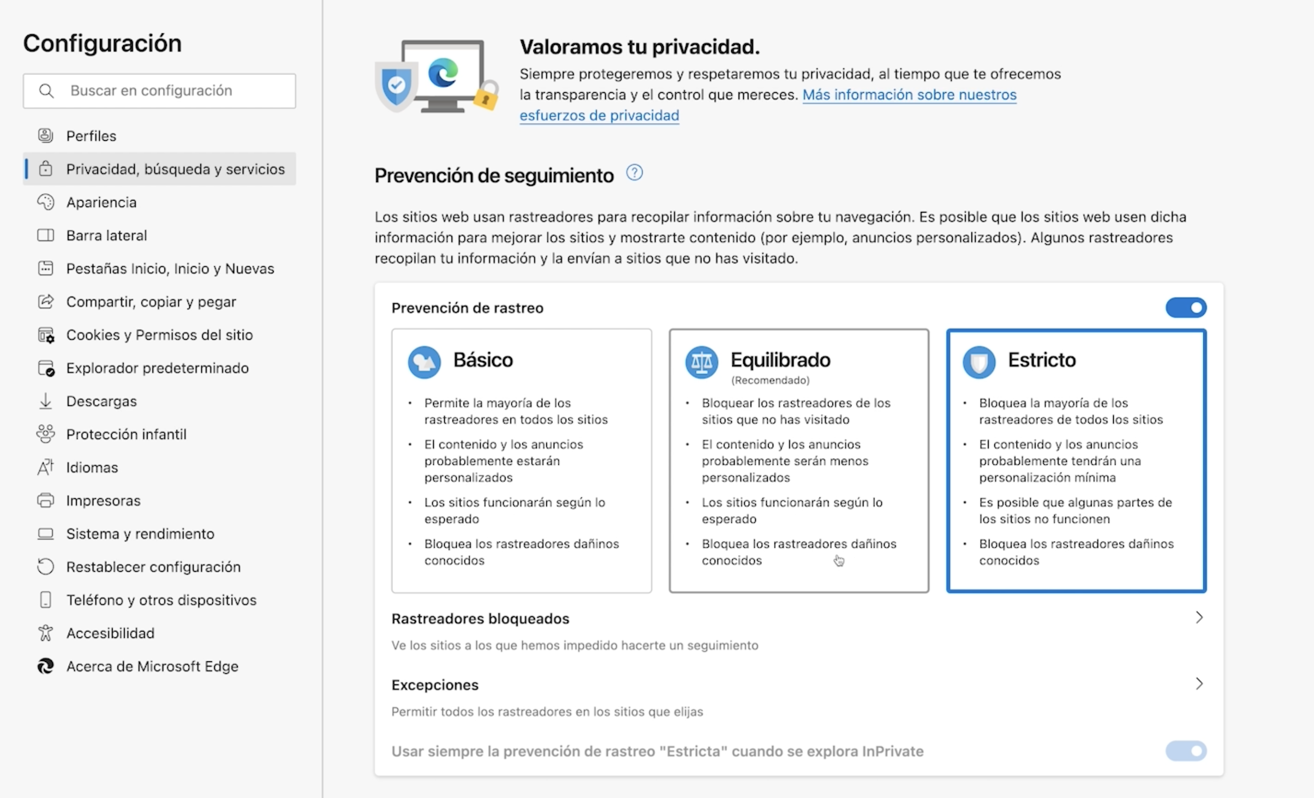 Microsoft Edge: Privacidad y seguridad en Edge