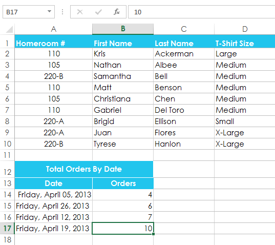 Excel 2013 Sorting Data
