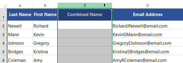 Excel Formulas Using CONCATENATE To Combine Names